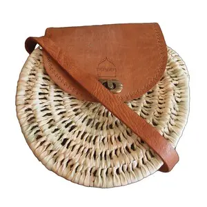 BERBER LEATHER Neutrals The Safi Rattan Cross-body Bag Loose Weave - Black