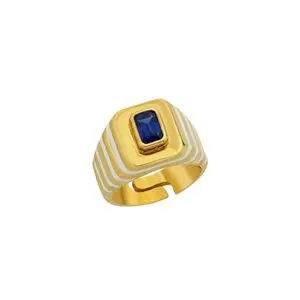 LINYA JEWELLERY Octagon Navy Stone Enamel Signet Ring - Blue