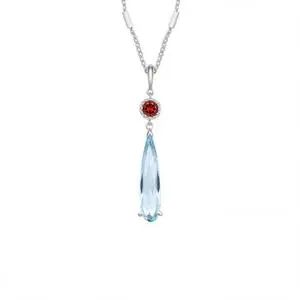 AZURA JEWELRY NEW YORK White Gold Vermeil Necklace With Red Accent And Sky Blue Topaz Pendant - Silver