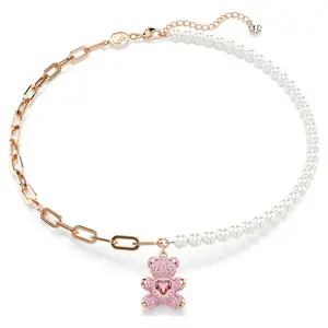 SWAROVSKI Teddy Bear Pendant Necklace With Crystal Pearls And Zirconia - Pink