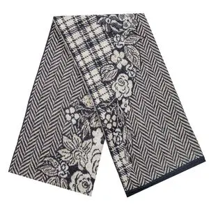 MOHAIR&ANGORA Mohair Shawl Floral Art Dark - Blue