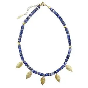 FARRA Bohemian Style Sodalite With Leaves Charms Statet Necklace - Blue