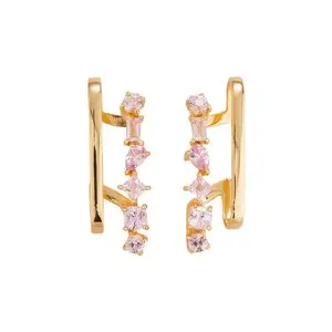JUVETTI  Orange / Gold Serene Gold Earrings Set With Pink Sapphire - Orange/gold