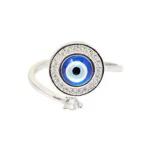 HARFI Blue / Silver Evil Eye Fidget Spinner Friendship Sterling Silver Ring - Blue/silver