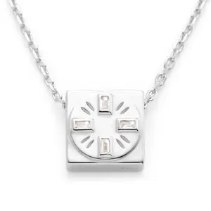 KOUREE Trust In The Timing' Necklace Pendant Charm Sterling With White Topaz - Silver