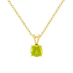 AVIR NEW YORK Solid Yellow Gold Peridot Necklace One Carat Total Weight With Adjustable Necklace - Green