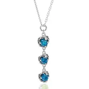 UNALOE Sterling Silver Necklace With Three Blue Crystal Leaf Pendants - Silver/blue