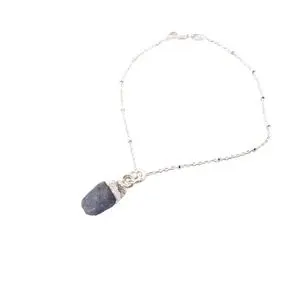HARFI Blue / Silver Raw Blue Sapphire September Birthstone Sterling Silver Bracelet - Blue/silver