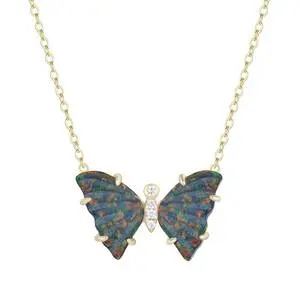 KAMARIA Opal Butterfly Necklace With Prongs - Black