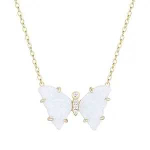 KAMARIA Opal Butterfly Necklace With Prongs - White