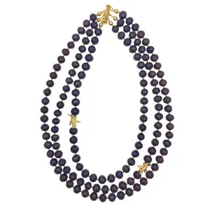 FARRA Round Freshwater Pearls Triple Strands Necklace - Purple