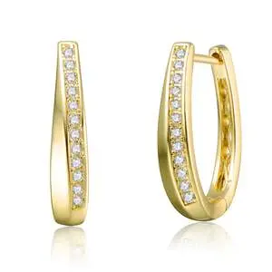 GENEVIVE Gold Plated Hoop Earrings With Cubic Zirconia - Gold/white