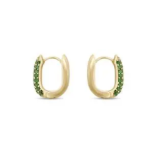 CLEMENCE WREN Green / Gold Oval Pave Gemstone Gold Huggie Earrings Emerald Green - Green/gold