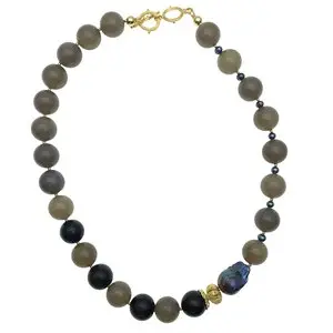 FARRA Labradorite With Tiger Eye & Baroque Necklace - Black
