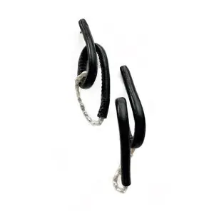 WAIWAI Pearl Twist Leather Earrings - Black