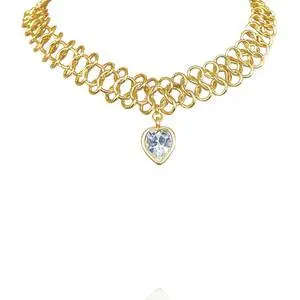 EYECONIC BY SAMAR AJRAM Gold / Blue Tete Heart Chunky Choker Necklace-sky Blue Shade - Gold/blue