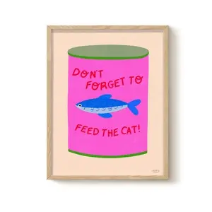 THE PAPER TAIL Blue / Pink Feed The Cat Art Print A3