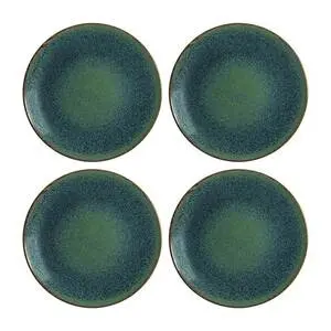 Turgla Home Green / Blue Mar Round Blue Porcelain Dinner Plates, Set Of Four - Green/blue
