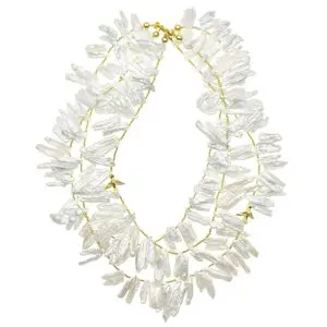 FARRA Leave Shaped Freshwater Pearls Triple Strands Necklace - White