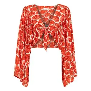 LILAMIE Bali Long Sleeve Summer Bustier Top - Red