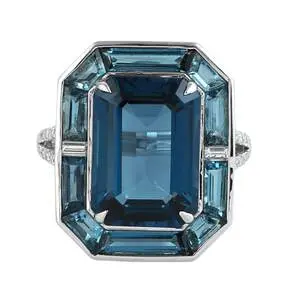 ARTISAN White / Blue 14k White Gold London Blue Topaz & Diamond Cocktail Ring - White/blue