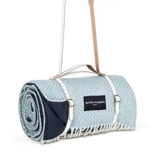 HEATING & PLUMBING LONDON Pure New Wool Waterproof Picnic Blanket - Blue