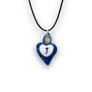 Tiké Jewels Blue Sacred Heart Initial Letter J Porcelain Choker Necklace – Plated - Gold