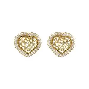 LAVISH BY TRICIA MILANEZE Pearl & Amour Mini Posts Handmade Crochet Earrings - Gold