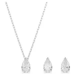 SWAROVSKI Rhodium-plated Pendant Necklace And Stud Earrings Set With Heart-shaped Crystals - White