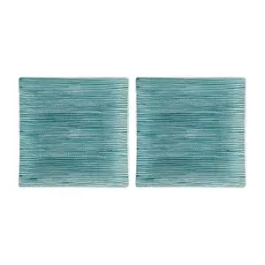 Turgla Home Glass Dinnerware Square Glass Side Plates, Set Of Two - Blue