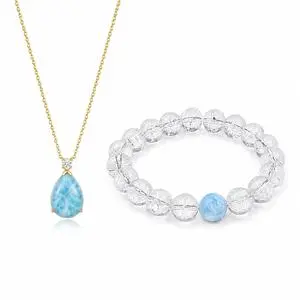 ORMIRO Mermaid's Tear Larimar Necklace & Bracelet Jewelry Set - Blue