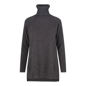 TIRILLM Abby A Line Long Turtle Neck Pullover, Charcoal Melange - Grey