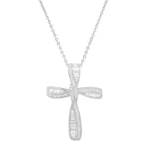 KYLIE HARPER Baguette Twist Diamond Cz Cross Pendant In Sterling - Silver