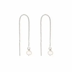 LILY & ROO Sterling Single Pearl Drop Threader Earrings - Silver
