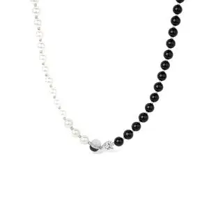 FREQNC ATELIER Ouroboros Black Onyx & Pearl Choker - Silver