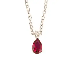 JUVETTI  White / Red / Silver Ori Small White Gold Pendant Necklace In Ruby & Diamond - White/red/silver