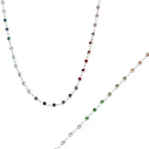 SPERO LONDON Colourful Rainbow Jewelled Tennis Style Sterling Chain Necklace & Bracelet Set - Silver