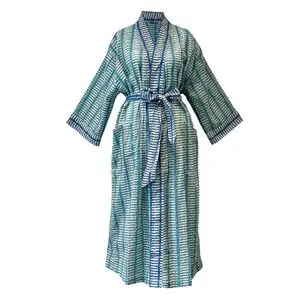 LIME TREE DESIGN Turquoise And Fish Cotton Full Length Resort Beach Cover Up - Blue