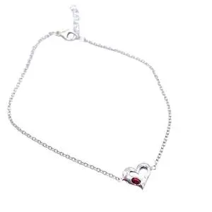 AMY DELSON JEWELRY Silver / Red Valentina Red Garnet Sterling Silver Heart Bracelet - Silver/red