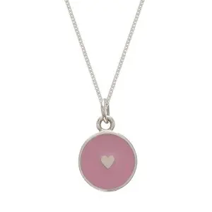 LIME TREE DESIGN Small Heart Enamel Necklace Sterling Powder Pink - Silver