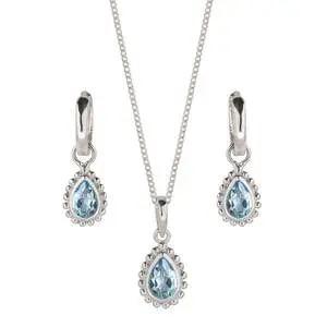 CHARLOTTE'S WEB JEWELLERY Silver / Blue November Birthstone Sterling Silver Necklace And Earring Set Blue Topaz - Silver/blue