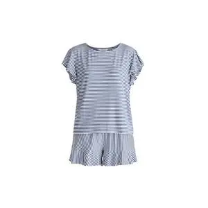 PAISIE Blue / White Frill Pyjama T-shirt And Shorts In Dark Blue & White - Blue/white