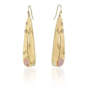 RARE MATTERS JEWELRY Organic Gemstone Petal Earrings Rose Quartz - Pink