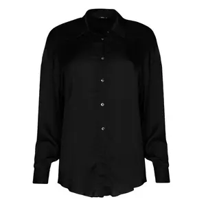 OH!ZUZA NIGHT&DAY Echo – Oversized Satin Viscose Shirt - Black