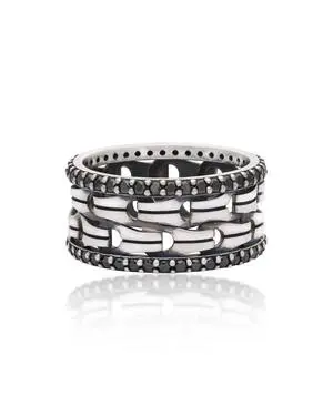 THE JEWELZ Silver / Black The Chain Legacy — Open Weave Band Ring - Silver/black