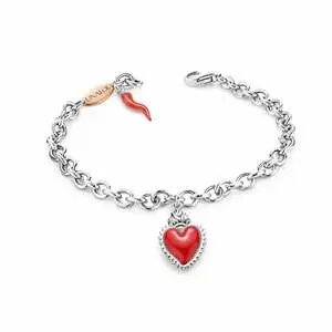 UNALOE Silver / Red Handmade Sterling Silver Bracelet With Red Enamel Heart And Italian Horn Cornicello – Meaningful Jewelry - Silver/red