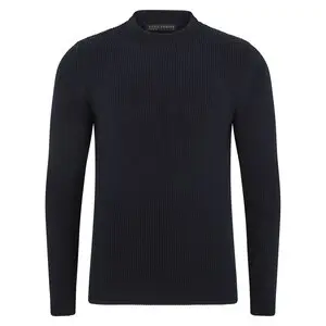PAUL JAMES KNITWEAR Midweight Cotton Fisherman Rib Noah Jumper Navy - Blue
