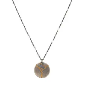 POSH TOTTY DESIGNS Oxidised Kintsugi Disc Necklace - Silver