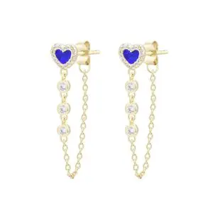 KAMARIA Heart Chain Stud Earrings With Crystals Indigo Opal - Blue