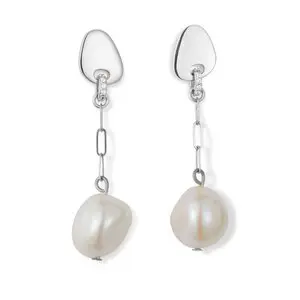 TOOLALLY Silver / White Pearl Drop Earrings Silver - Silver/white